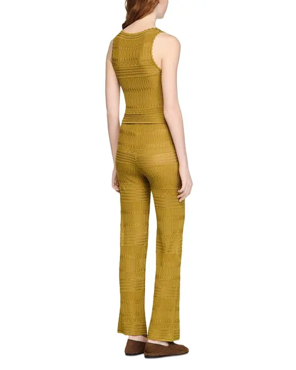 Sandro Floral Pointelle Knit Top - Olive