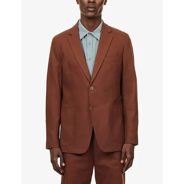 PERCIVAL Tailored Single-breasted Linen And Cotton-blend Blazer - Brown