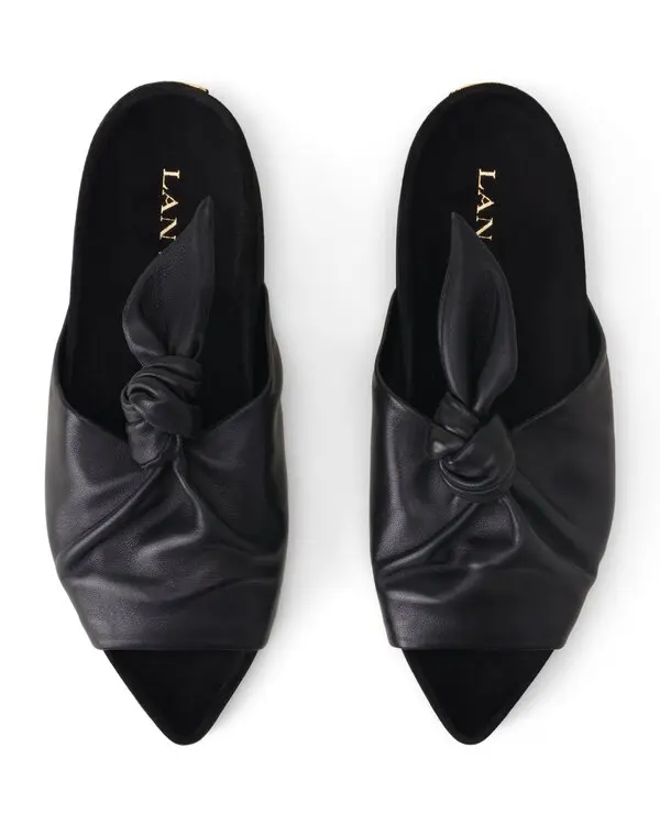 LANVIN Flat Leather Mules With Bow Detailing - Black