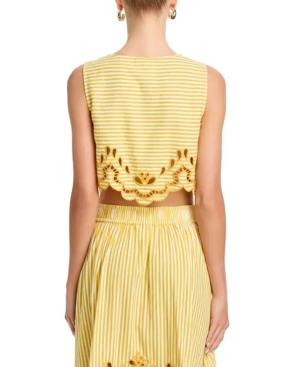 Farm Rio Striped Embroidered Crop Top