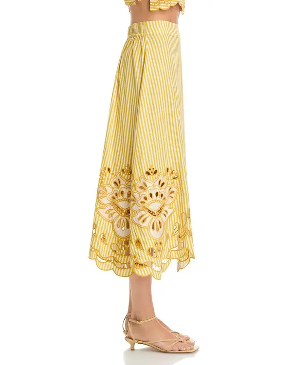 Farm Rio Striped Embroidered Midi Skirt