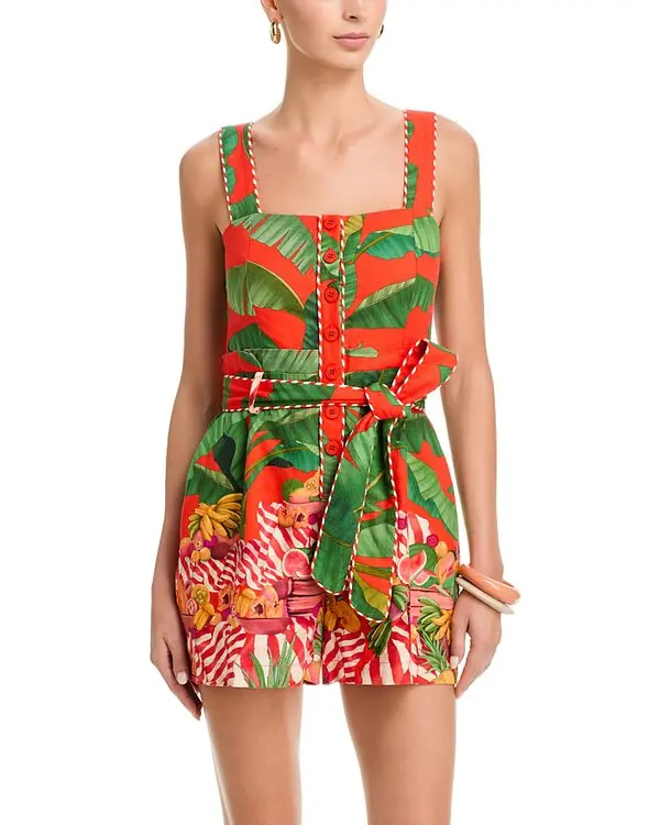 Farm Rio Fruit Trolley Romper With Tropical Print - Fruit Trolly Red