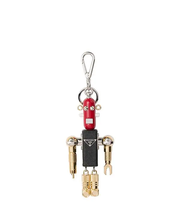 Prada Robot Saffiano Leather Key Ring Charm - Black
