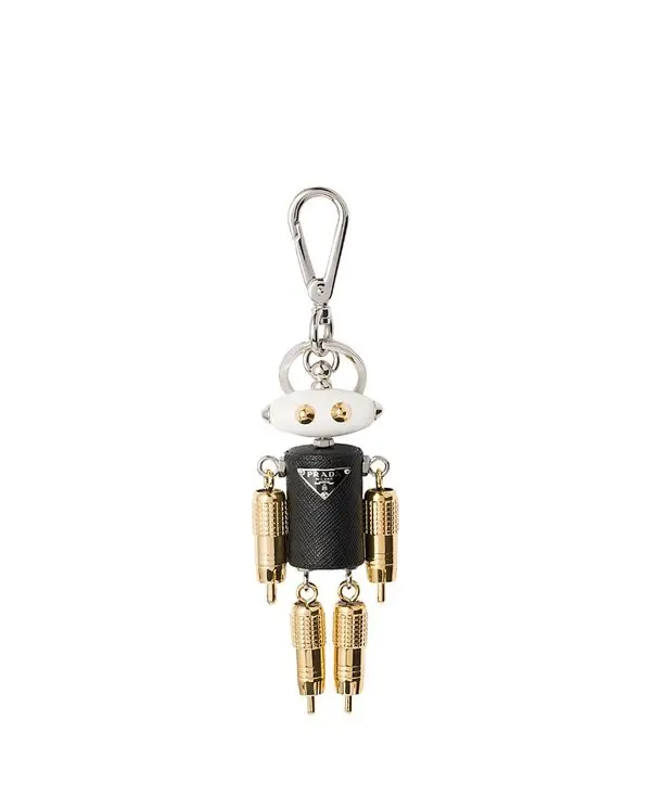 Prada Robot Saffiano Leather Key Ring Charm - Black