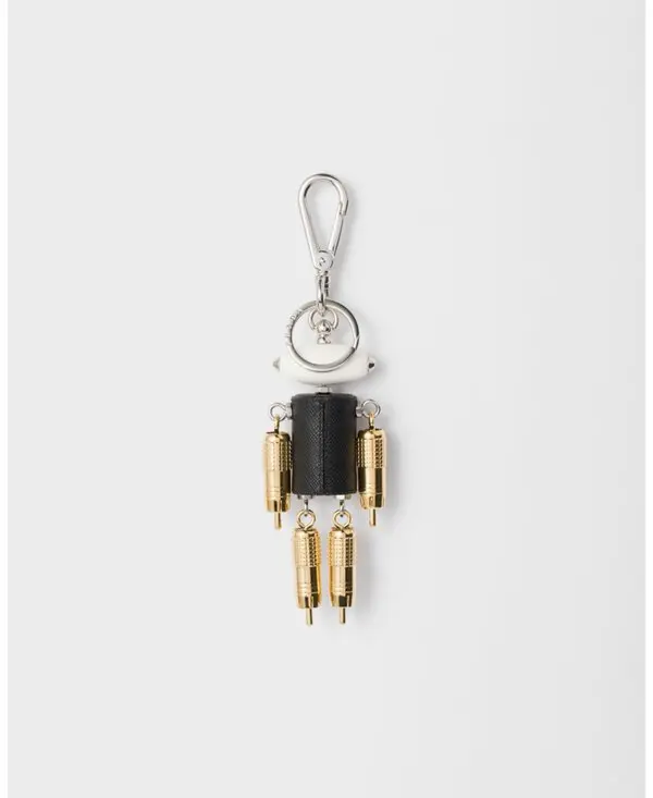 Prada Robot Saffiano Leather Key Ring Charm - Black