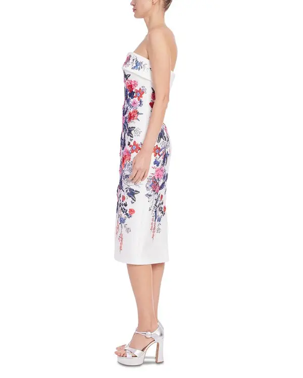 Badgley Mischka Appliqued & Embroidered Strapless Midi Dress