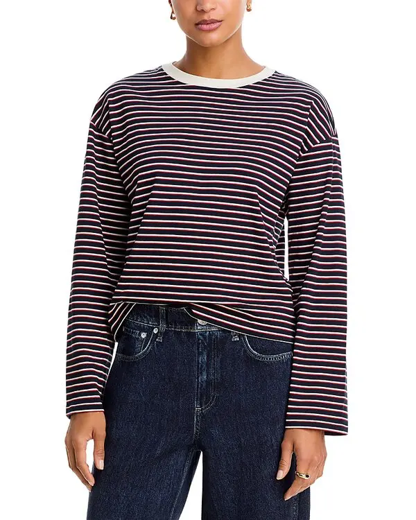 Rag & Bone Kelly Stripe Boxy Jersey Tee - Navy Multi