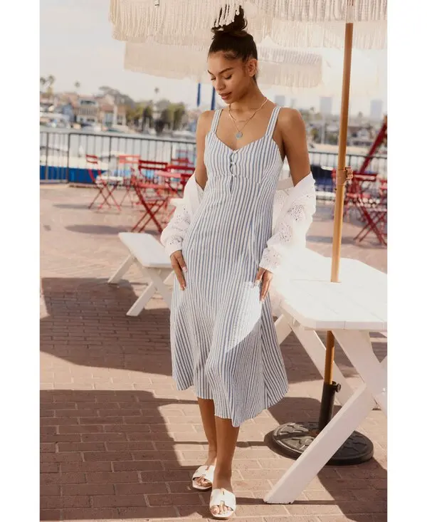 Splendid Madelyn Striped Midi Dress - White/azure