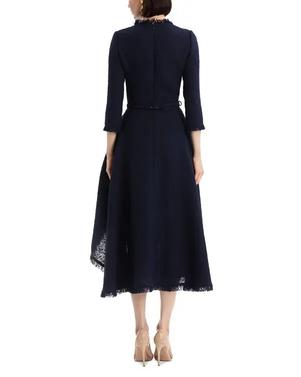 Oscar De La Renta Asymmetrical Hem Slubby Tweed Midi Dress