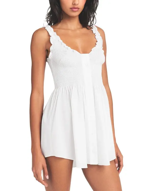 SKIMS Smocked Button-front Mini Dress - Snow