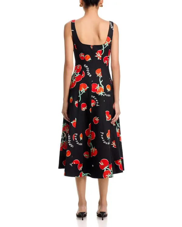 MILLY Printed Midi Dress - Black/red