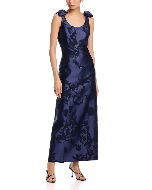 MILLY Kaelynn Floral Jacquard Gown - Navy