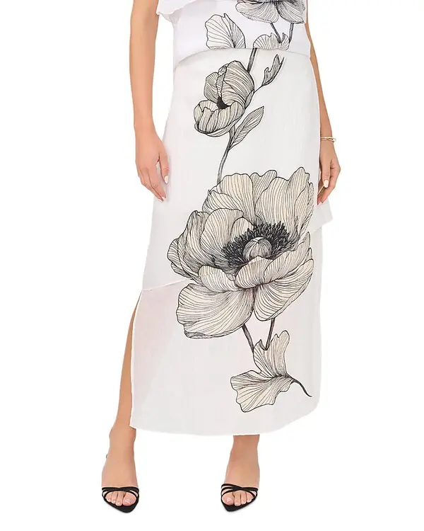 Vince Camuto Floral Print Layered Maxi Skirt - Ultra White
