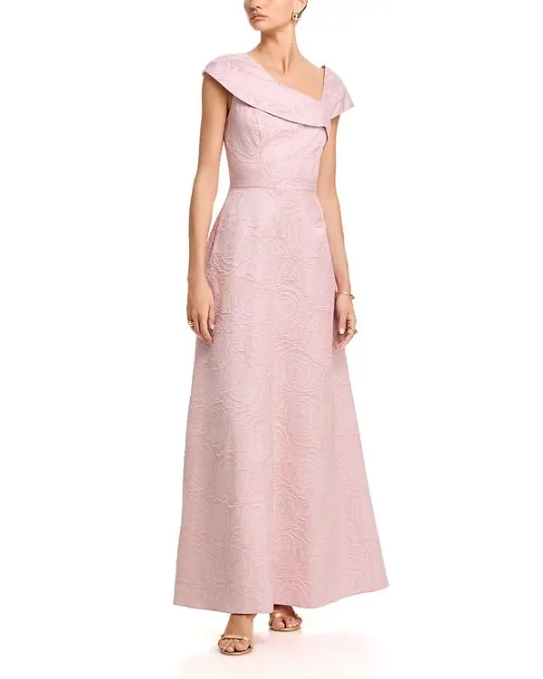 Aqua Long Asymmetrical Neck Floral Ball Gown Exclusive