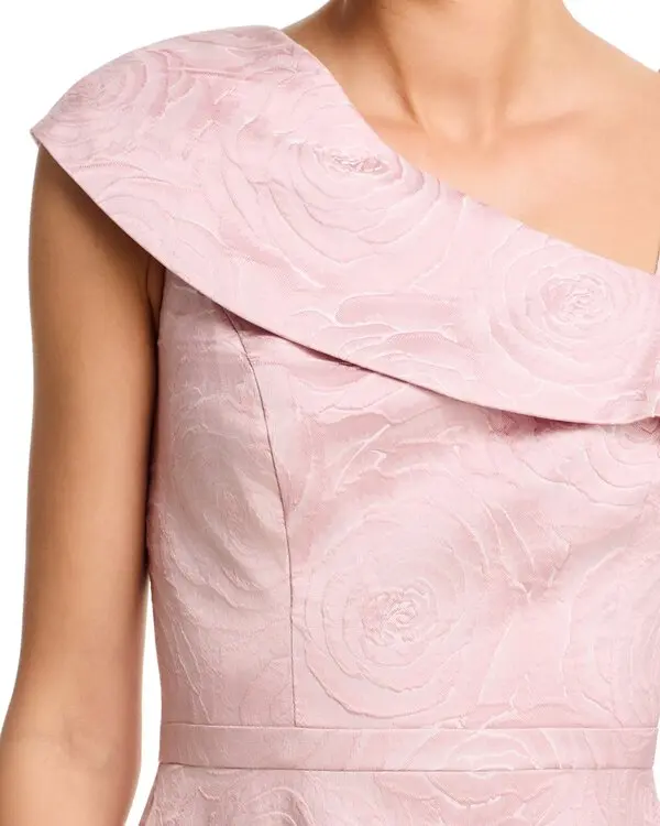 Aqua Long Asymmetrical Neck Floral Ball Gown Exclusive