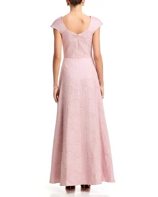 Aqua Long Asymmetrical Neck Floral Ball Gown Exclusive