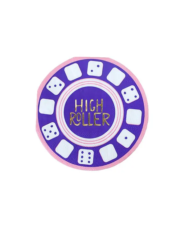 JOLLITY & CO High Roller Game Night Paper Cocktail Napkins, Set Of 16 - High Roller Paper Cocktail Napkins