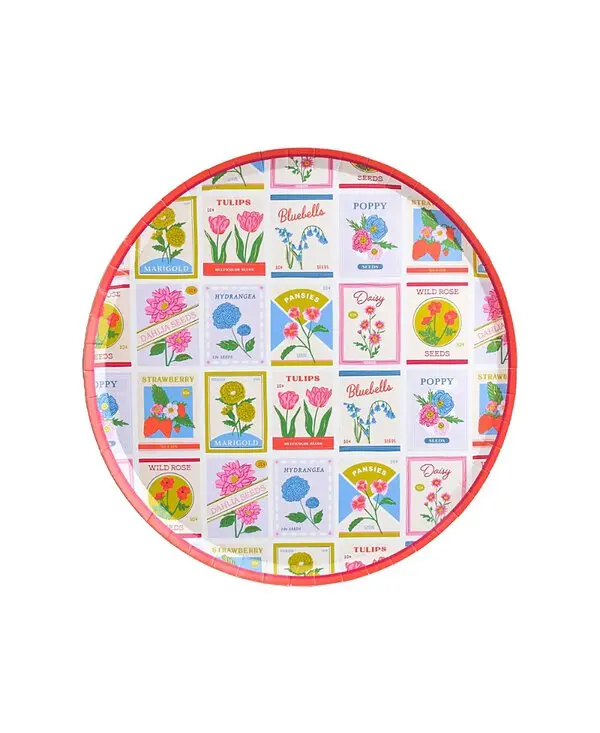 JOLLITY & CO In Bloom Seed Packet Paper Plates Choose From 2 Set Of 8 - Dessert Plates (red Rim)