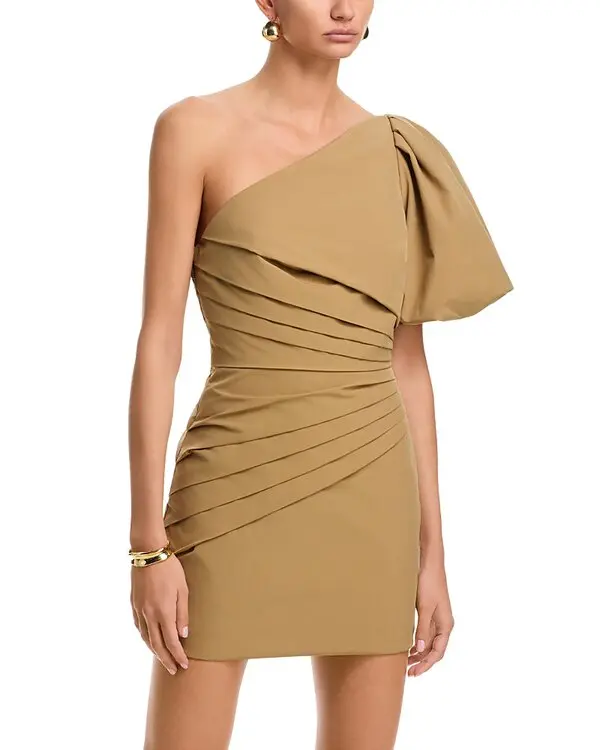 Ronny Kobo Garda One-shoulder Draped Mini Dress - Khaki