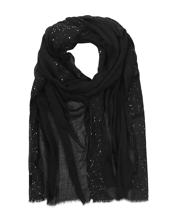 Echo Sequin Gauze Wool Wrap - Black