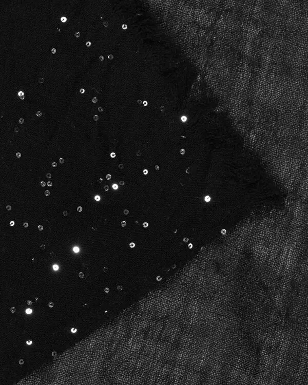 Echo Sequin Gauze Wool Wrap - Black