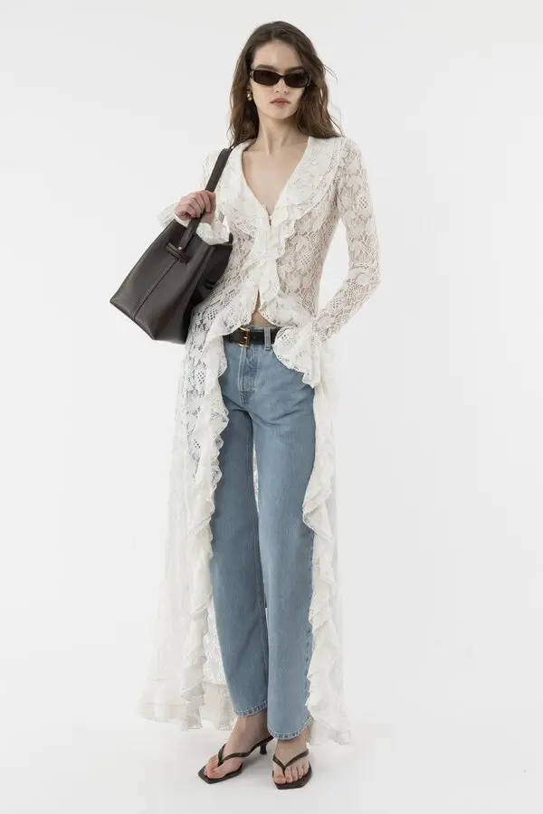 Arakii Lily" Lace Maxi Dress With Ruffles - White