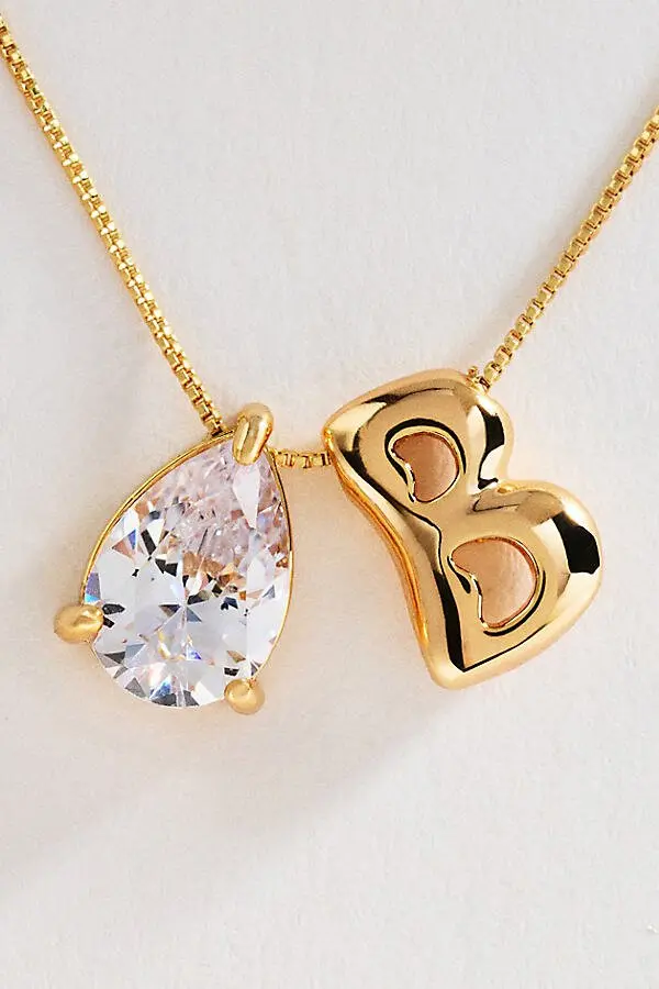 Anthropologie Initial Charm And Pear-cut Stone Necklace - B