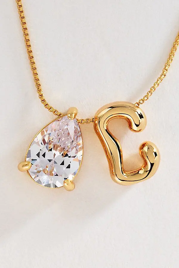 Anthropologie Bubble Initial And Pear-cut Stone Pendant Necklace - C