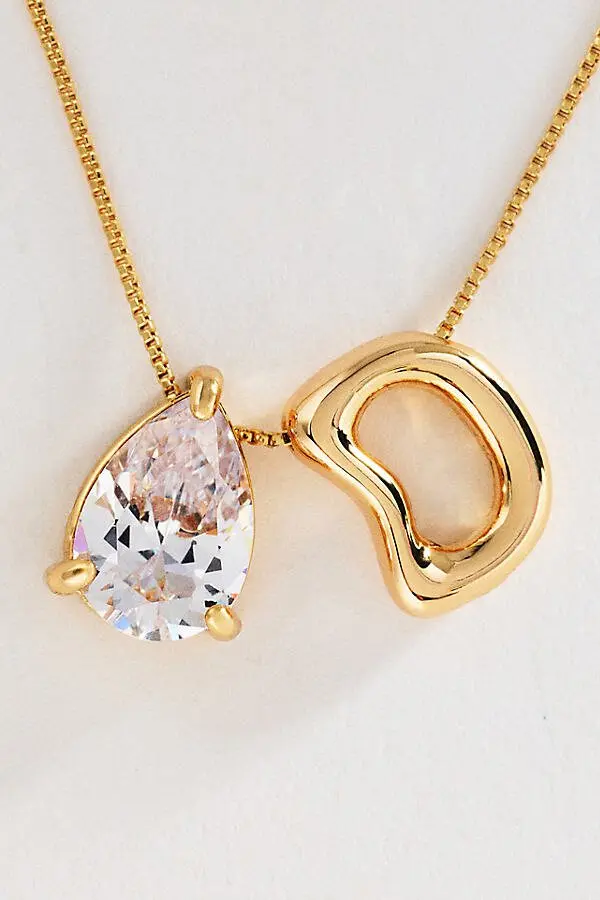 Anthropologie Bubble Initial And Pear-cut Stone Pendant Necklace - D