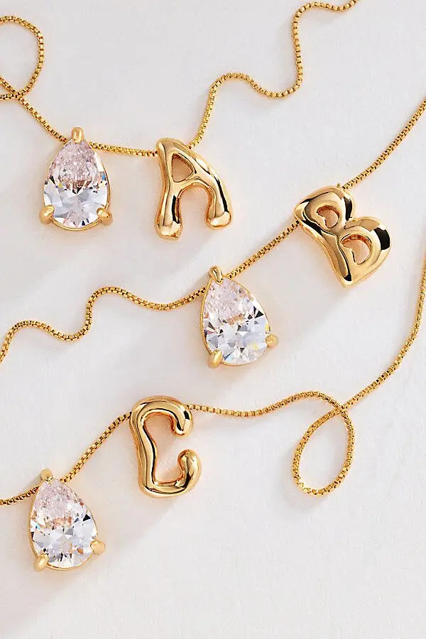 Anthropologie Bubble Initial And Pear-cut Stone Necklace - D