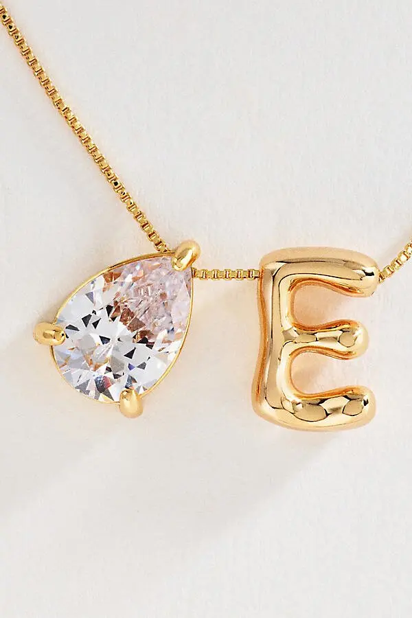 Anthropologie Initial Charm And Pear-cut Stone Necklace - E