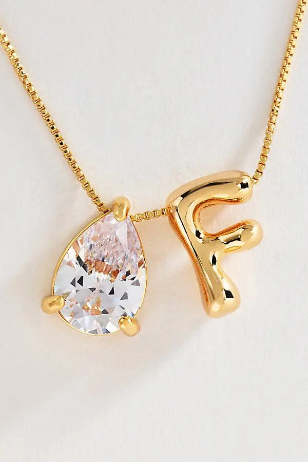 Anthropologie Bubble Initial And Pear-cut Stone Pendant Necklace - F