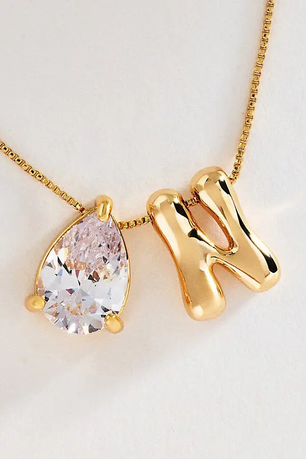 Anthropologie Initial Charm And Pear-cut Stone Necklace - N