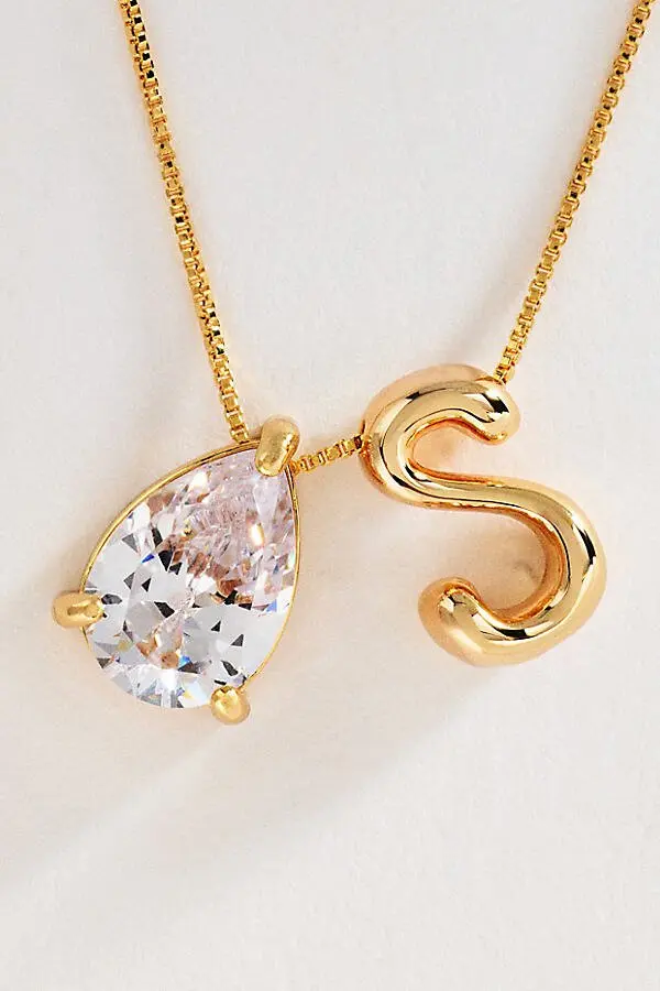 Anthropologie Initial Charm And Pear-cut Stone Necklace - S