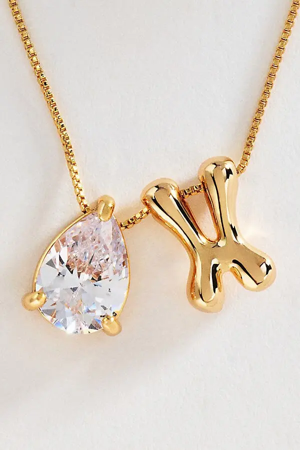 Anthropologie Initial Charm And Pear-cut Stone Necklace - X