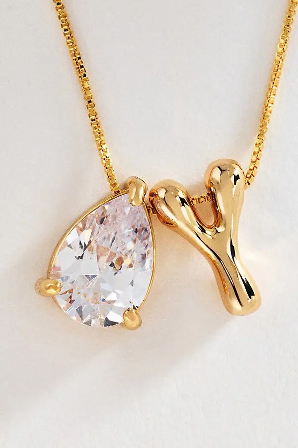 Anthropologie Initial Charm And Pear-cut Stone Necklace - Y