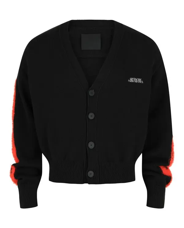 Givenchy Intarsia Shag Knit Cardigan - Black Red