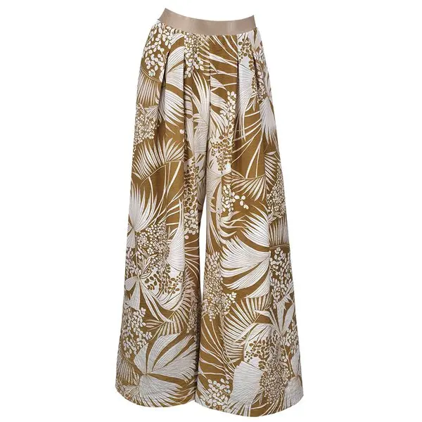 ME & THEE Tropical Print Wide Leg Trousers - Gold/yellow