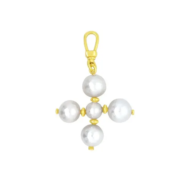 GEM BAZAAR JEWELLERY Gold And Pearl Cross Pendant - Gold/white