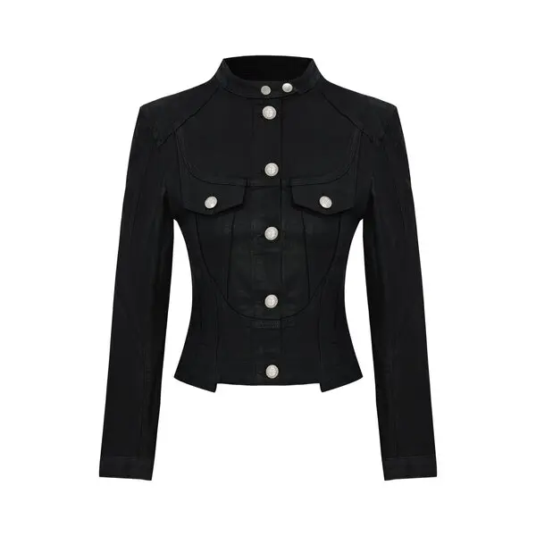 PCFG Pure Cotton Shiny Coated Denim Jacket - Black