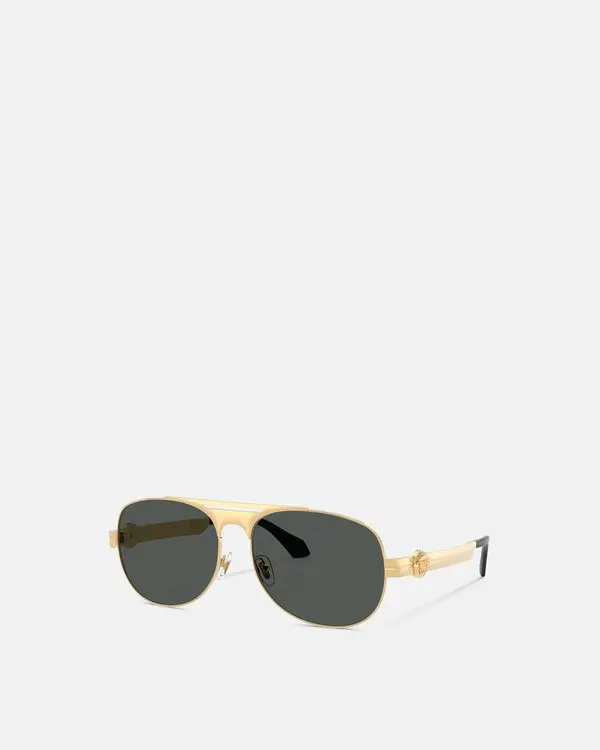 Versace Pilot Sunglasses With Medusa Hardware - Black+gold