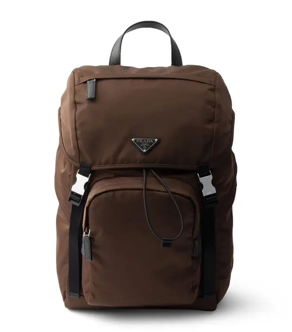 Prada Re-nylon And Saffiano Leather Backpack - Brown