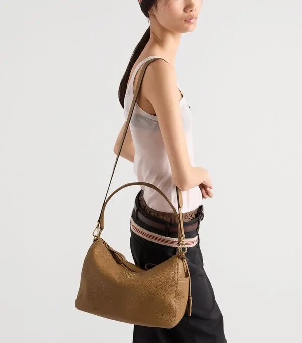 Prada Medium Grained Leather Shoulder Bag - Brown