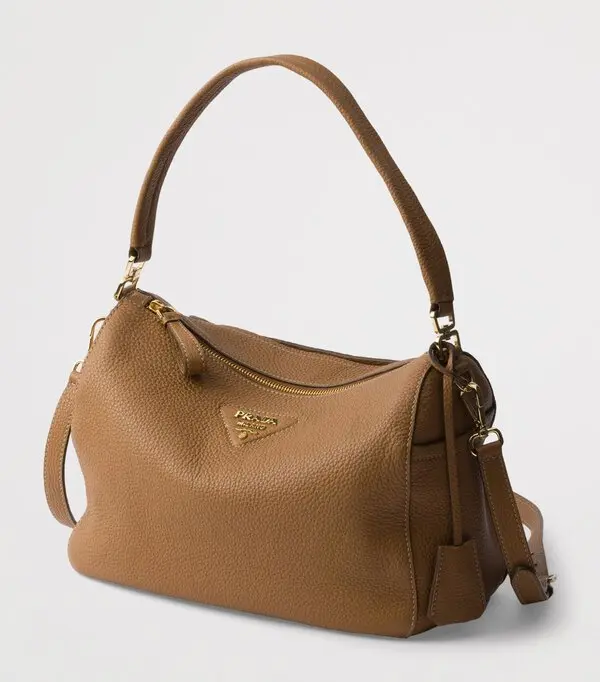 Prada Medium Grained Leather Shoulder Bag - Brown