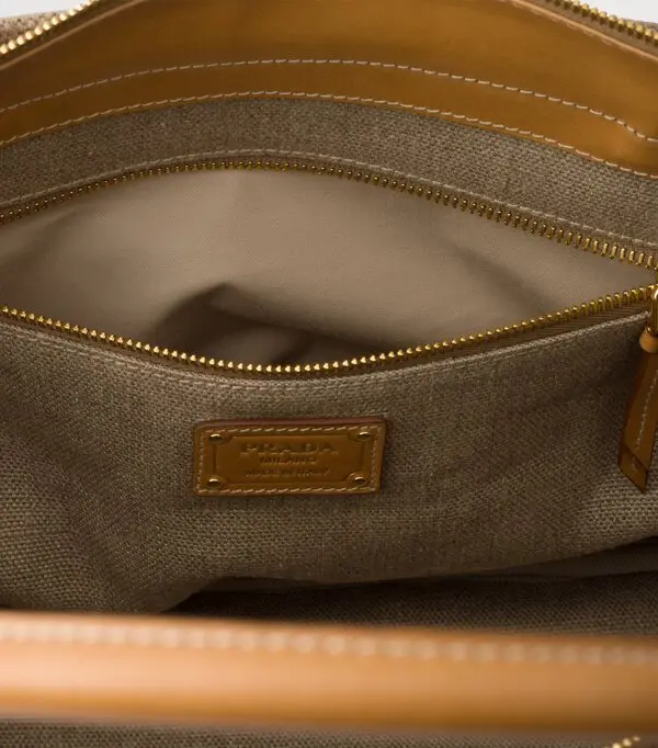 Prada Large Linen And Leather Tote Bag - Neutral