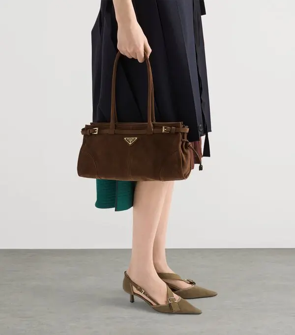 Prada Medium Nubuck Leather Bonnie Top-handle Bag - Brown