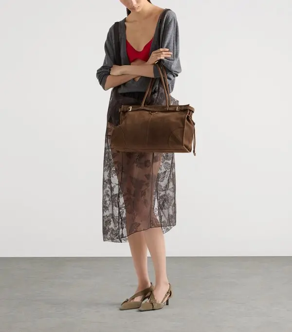 Prada Large Leather Bonnie Shoulder Bag - Brown
