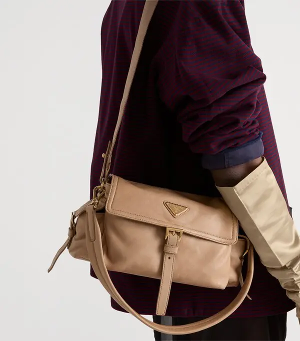 Prada Medium Nappa Lambskin Shoulder Bag - Neutral