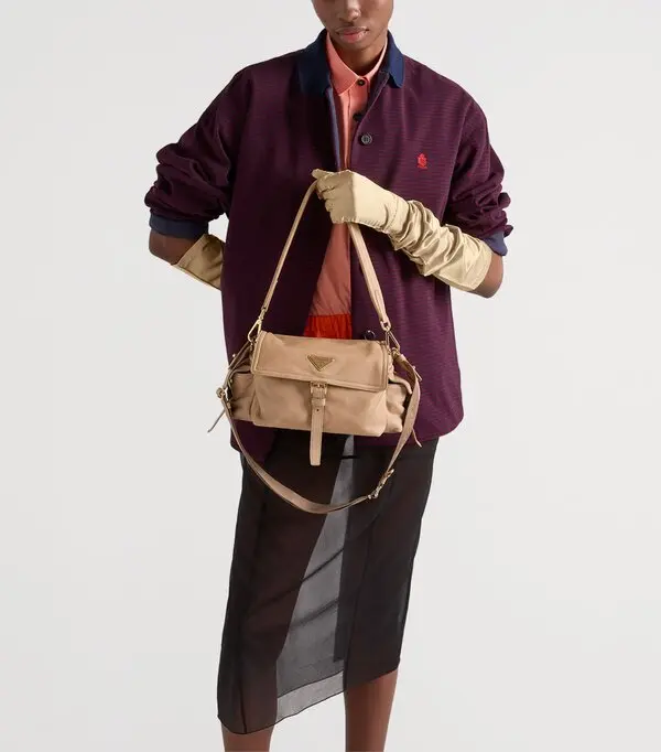Prada Medium Nappa Lambskin Shoulder Bag - Neutral