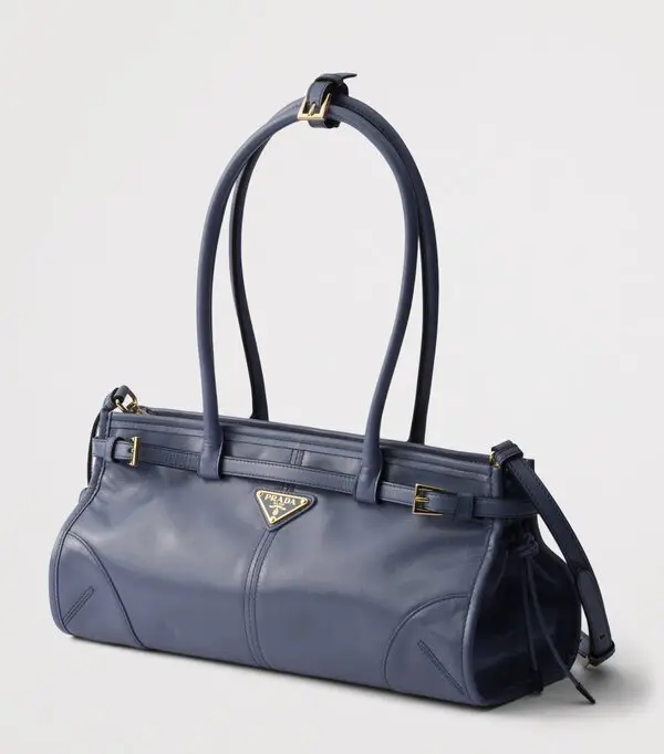 Prada Medium Leather Bonnie Top-handle Bag - Blue